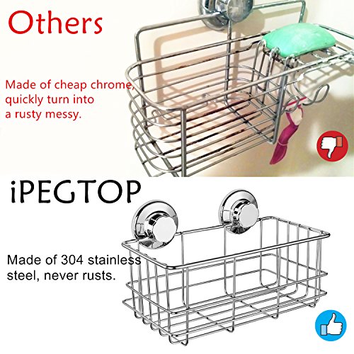 iPEGTOP 3in1 Strong Suction Cup Deep Shower Caddy Bath Organizer Wall Shelf + Soap Dish Soap Holder for Large Shampoo Shower Gel Bathroom Accessories Storage - Rustproof Stainless Steel