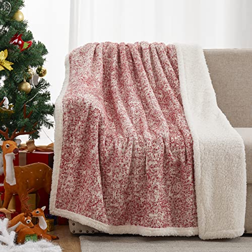 SE SOFTEXLY Sherpa Throw Blanket,Soft Blanket with 30% Wool and 70% Cotton for Winter,Fuzzy Cozy Thick Blanket,Warm Winter Blanket for Couch Bed Sofa (Red, 50" x 60")