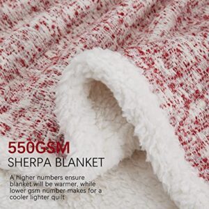 SE SOFTEXLY Sherpa Throw Blanket,Soft Blanket with 30% Wool and 70% Cotton for Winter,Fuzzy Cozy Thick Blanket,Warm Winter Blanket for Couch Bed Sofa (Red, 50" x 60")