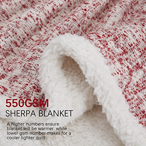 SE SOFTEXLY Sherpa Throw Blanket,Soft Blanket with 30% Wool and 70% Cotton for Winter,Fuzzy Cozy Thick Blanket,Warm Winter Blanket for Couch Bed Sofa (Red, 50" x 60")