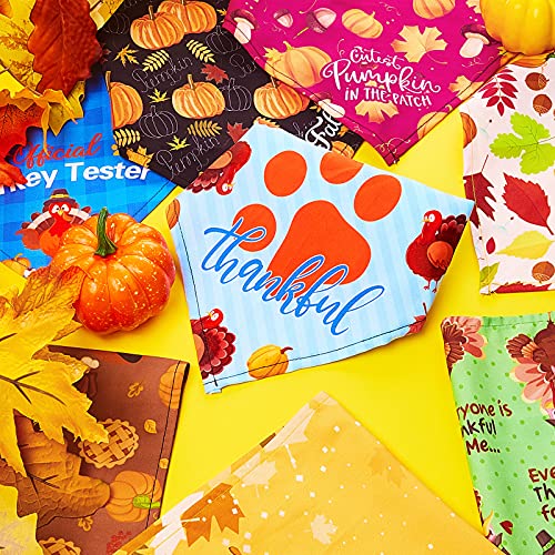 8 Pieces Thanksgiving Dog Bandanas Fall Pumpkin Pet Scarf Triangle Scarf Pet Adjustable Washable Dog Bib for Thanksgiving Pet Costume Supply (Vivid Pattern)