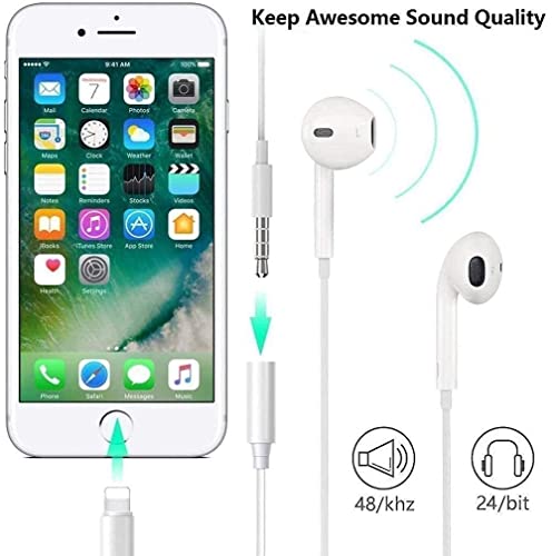 2 Pack [Apple MFi Certified] Lightning to 3.5 mm Headphone Jack Adapter, for iPhone 3.5mm Headphones/Earphones Jack Aux Audio Adapter Dongle for iPhone 14 13 12 11 XS XR X 8 7 iPad, Support All iOS