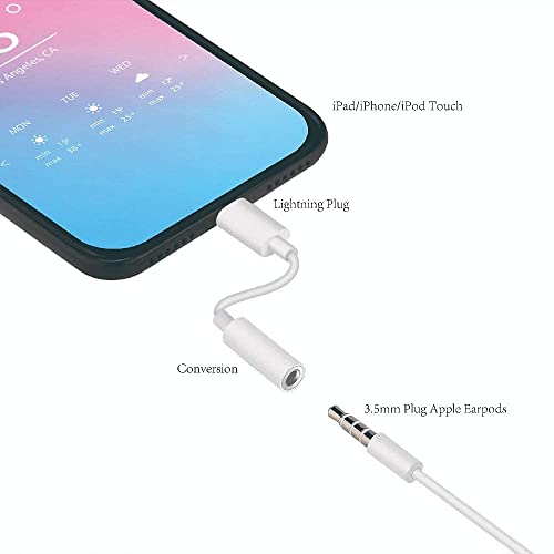 2 Pack [Apple MFi Certified] Lightning to 3.5 mm Headphone Jack Adapter, for iPhone 3.5mm Headphones/Earphones Jack Aux Audio Adapter Dongle for iPhone 14 13 12 11 XS XR X 8 7 iPad, Support All iOS