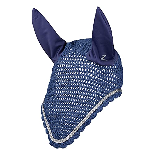 HORZE Glarus Crochet Noise Reduction Insect Protection Horse Ear Net with Elastic Ear Covers - Marlin Blue - Horse