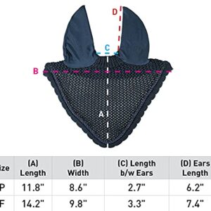 HORZE Glarus Crochet Noise Reduction Insect Protection Horse Ear Net with Elastic Ear Covers - Marlin Blue - Horse