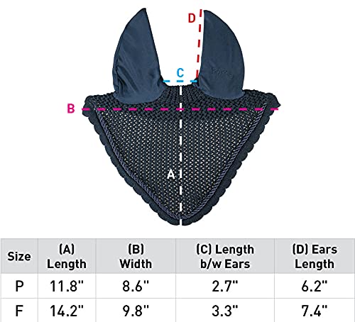 HORZE Glarus Crochet Noise Reduction Insect Protection Horse Ear Net with Elastic Ear Covers - Marlin Blue - Horse