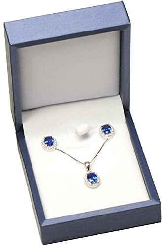 The Jewellery Pak Blue Color Necklace Earring Set Gift Box Luxury Soft Touch PU Leather Material Necklace Pendant Chain Jewelry Storage Box Size 2.87 in(W)3.35〞(D)1.38〞(H), Blue