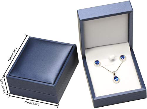 The Jewellery Pak Blue Color Necklace Earring Set Gift Box Luxury Soft Touch PU Leather Material Necklace Pendant Chain Jewelry Storage Box Size 2.87 in(W)3.35〞(D)1.38〞(H), Blue