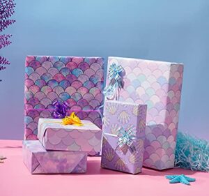 birthday wrapping paper for girls women kids baby shower shining mermaid scale scallop pink galaxy 4 style gift wrap paper for graduation wedding anniversary 12 folded sheets 20.5 * 28.7 inch