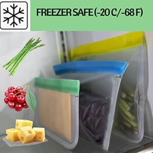 Reusable Storage Bags – 12 Pack BPA FREE PEVA LEAKPROOF Ziplock Freezer Bags (4 Gallon Bags, 4 Sandwich Bags, 4 Snack Bags) EXTRA THICK Resealable Bags for Meat Fruit Veggies