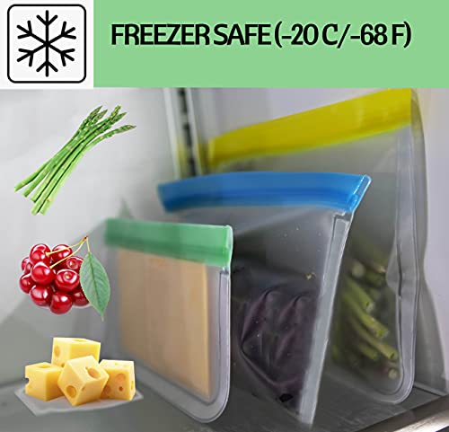 Reusable Storage Bags – 12 Pack BPA FREE PEVA LEAKPROOF Ziplock Freezer Bags (4 Gallon Bags, 4 Sandwich Bags, 4 Snack Bags) EXTRA THICK Resealable Bags for Meat Fruit Veggies