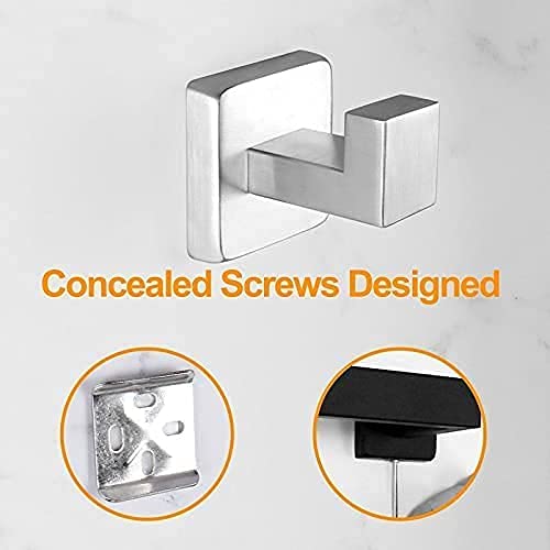 Wheanen Towel Hooks, Shower Hooks for Bathrooms Wall Mounted,Brushed Nickel SUS304 Stainless Steel Square Robe Hooks for Kitchen 4 Pack