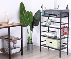 37.4" metal storage shelf rack adjustable height 4-tier utility kitchen standing shelving w/ 4 hooks, shoe rack heavy duty for laundry bathroom garage pantry load upto 83lbs per tier, matte black