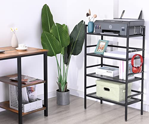 37.4" Metal Storage Shelf Rack Adjustable Height 4-Tier Utility Kitchen Standing Shelving w/ 4 Hooks, Shoe Rack heavy Duty for Laundry Bathroom Garage Pantry Load upto 83LBS per Tier, Matte Black