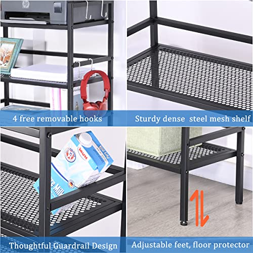 37.4" Metal Storage Shelf Rack Adjustable Height 4-Tier Utility Kitchen Standing Shelving w/ 4 Hooks, Shoe Rack heavy Duty for Laundry Bathroom Garage Pantry Load upto 83LBS per Tier, Matte Black