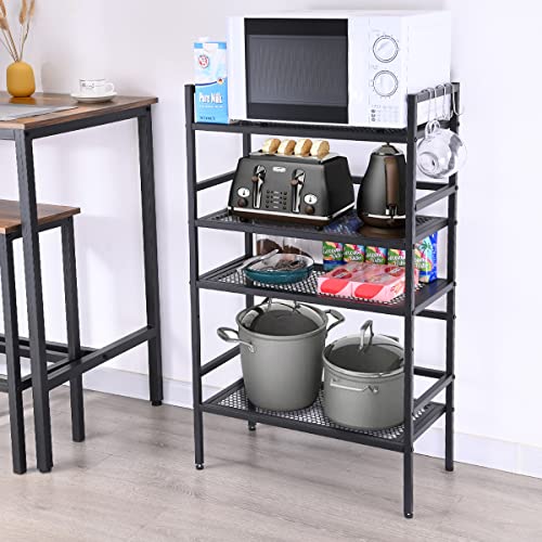 37.4" Metal Storage Shelf Rack Adjustable Height 4-Tier Utility Kitchen Standing Shelving w/ 4 Hooks, Shoe Rack heavy Duty for Laundry Bathroom Garage Pantry Load upto 83LBS per Tier, Matte Black