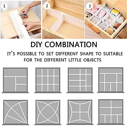 24pcs Adjustable Drawer Dividers, Drawer Organizers with Diy White Plastic Grid, Partition Storage for Socks, Underwear, Makeup, Table Tools,cutlery Drawers Organizers,sock,Ties and Clothes