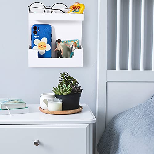 2 Packs Bedside Shelf Accessories Organizer, Small Floating Wall Shelves, 7 Inch Acrylic Wall Shelf for Bedroom, Living Room, Bathroom, Office, Small Bookshelf,Kids Room Decor (White)