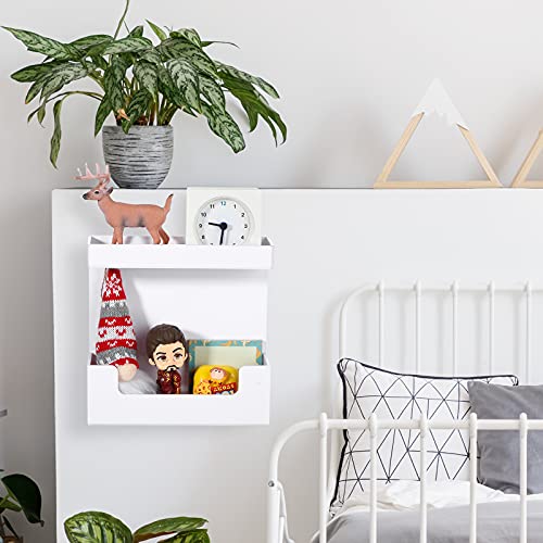 2 Packs Bedside Shelf Accessories Organizer, Small Floating Wall Shelves, 7 Inch Acrylic Wall Shelf for Bedroom, Living Room, Bathroom, Office, Small Bookshelf,Kids Room Decor (White)