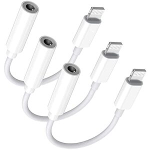 lightning to 3.5 mm headphone jack adapter, [apple mfi certified] 3 pack iphone 3.5mm headphones/earphones jack aux audio dongle adapter compatible for iphone 14 13 12 11 xs xr x 8 7, support all ios