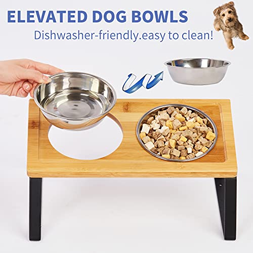 Elevated cat Bowls, Cat Bowls, 15° Tilted Raised Food Feeding Dishes,Customized Height Wall Mounted Elevated Pet Feeder, Bamboo Elevated Pet Feed Bowl Food for Cats and Puppy