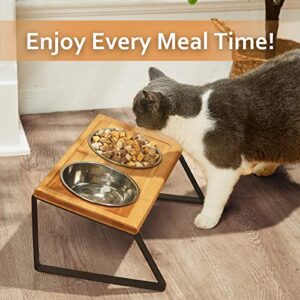 Elevated cat Bowls, Cat Bowls, 15° Tilted Raised Food Feeding Dishes,Customized Height Wall Mounted Elevated Pet Feeder, Bamboo Elevated Pet Feed Bowl Food for Cats and Puppy