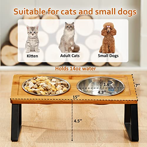 Elevated cat Bowls, Cat Bowls, 15° Tilted Raised Food Feeding Dishes,Customized Height Wall Mounted Elevated Pet Feeder, Bamboo Elevated Pet Feed Bowl Food for Cats and Puppy