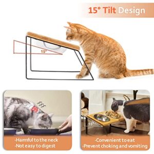 Elevated cat Bowls, Cat Bowls, 15° Tilted Raised Food Feeding Dishes,Customized Height Wall Mounted Elevated Pet Feeder, Bamboo Elevated Pet Feed Bowl Food for Cats and Puppy