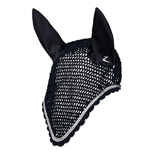 HORZE Glarus Crochet Noise Reduction Insect Protection Horse Ear Net with Elastic Ear Covers - Dark Navy - Horse