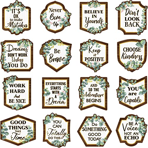 48 Pieces Eucalyptus Cutouts Eucalyptus Positive Sayings Accents Eucalyptus Classroom Decor Eucalyptus Inspirational Quotes Wall Art Greenery Accent Bulletin Boards Set for Home School Decorations