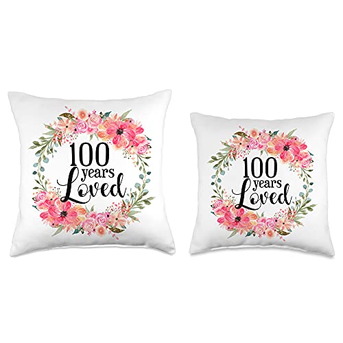 Floral 90 Years Loved Mom Grandma Birthday Gift Floral Loved 100 Year Old Grandma 100th Birthday Throw Pillow, 16x16, Multicolor