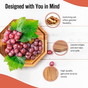 Wooden Serving Trays, Acacia Wood Platter, Octagon Tray, 2 Piece Set, 8" x 10", Brown, Large Service Platters for Fruit and Vegetables Plates, Charcuterie Board, Food, Parties, Breakfast | Houseables