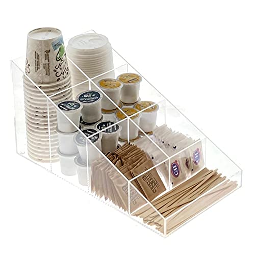 OnDisplay Java Joe Acrylic Breakroom.Kitchen Coffee Station Organizer for Cups/Lids/Sugar/Tea/Stirrers