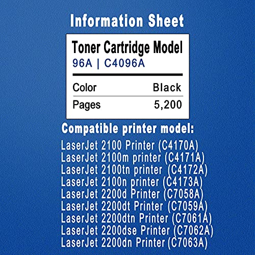 1-Pack High Yield 96A C4096A Black Toner Cartridge : VSRNK Compatible Replacement for HP 96A Toner Cartridge 2100 2100m 2100tn 2100n 2200d 2200dt 2200dtn 2200dse 2200dn 2200 Printer