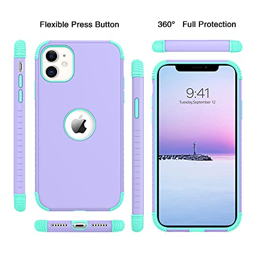 BENTOBEN iPhone 11 Case, Phone Case iPhone 11, Heavy Duty 2 in 1 Full Body Rugged Shockproof Protection Hybrid Hard PC Bumper Drop Protective Girls Women Boy Men Covers for iPhone 11 2019, Purple/Mint