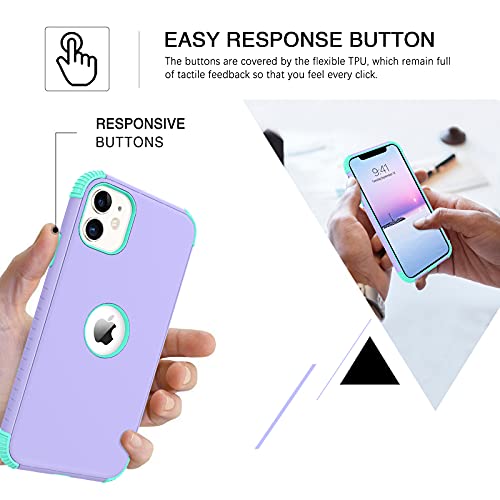 BENTOBEN iPhone 11 Case, Phone Case iPhone 11, Heavy Duty 2 in 1 Full Body Rugged Shockproof Protection Hybrid Hard PC Bumper Drop Protective Girls Women Boy Men Covers for iPhone 11 2019, Purple/Mint