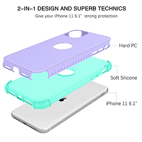 BENTOBEN iPhone 11 Case, Phone Case iPhone 11, Heavy Duty 2 in 1 Full Body Rugged Shockproof Protection Hybrid Hard PC Bumper Drop Protective Girls Women Boy Men Covers for iPhone 11 2019, Purple/Mint