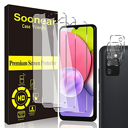 Soonear [3+2 Pack] Compatible for Samsung Galaxy A03s 6.5 inch Screen Protector + Camera Lens Protector[Bubble Free] [Anti-Scratch] Tempered Glass HD Clarity [Not Samsung Galaxy A03]