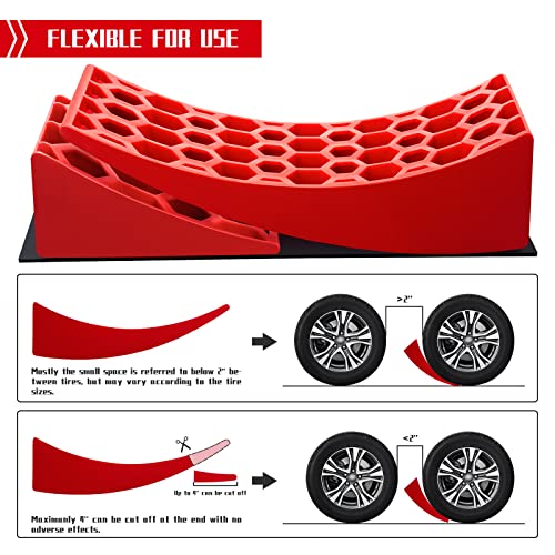 Camper Leveler, RV Leveling Blocks with 2 Red Curved Levelers, 2 Chocks, 2 Anti-Slip Mats and Carrying Bag, Heavy Duty Levelers for 36,000 lbs, Non-slip Design, Faster and Easier to Level Your Camper