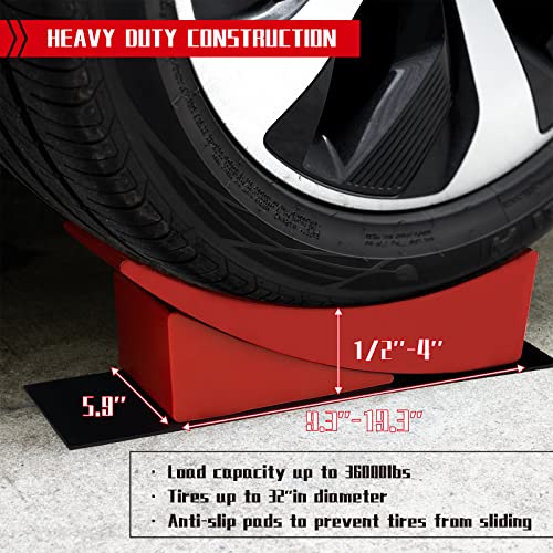 Camper Leveler, RV Leveling Blocks with 2 Red Curved Levelers, 2 Chocks, 2 Anti-Slip Mats and Carrying Bag, Heavy Duty Levelers for 36,000 lbs, Non-slip Design, Faster and Easier to Level Your Camper