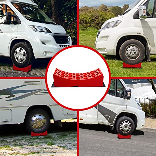 Camper Leveler, RV Leveling Blocks with 2 Red Curved Levelers, 2 Chocks, 2 Anti-Slip Mats and Carrying Bag, Heavy Duty Levelers for 36,000 lbs, Non-slip Design, Faster and Easier to Level Your Camper