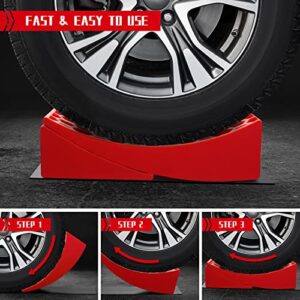 Camper Leveler, RV Leveling Blocks with 2 Red Curved Levelers, 2 Chocks, 2 Anti-Slip Mats and Carrying Bag, Heavy Duty Levelers for 36,000 lbs, Non-slip Design, Faster and Easier to Level Your Camper