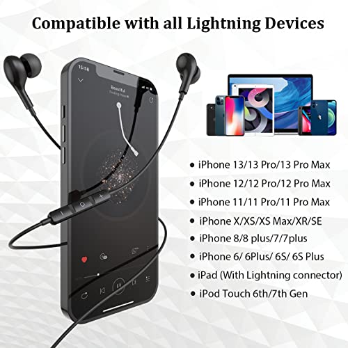 Guguearth Lightning Headphones for iPhone,MFi Certified in-Ear Lightning Earphones for iPhone,Magnetic Earbuds for iPhone with Mic Controller Compatible with iPhone 14 13 12 11Pro Max XR 8 7 (Black)