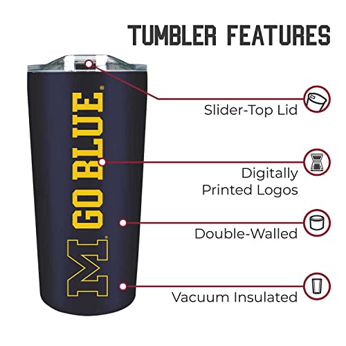 Campus Colors Stainless Steel, Double Walled, Vacuum Insulated, Reusable Tumbler with Slider-Top Lid for Travel, Sports, and Coffee, 18 oz (Michigan Wolverines - Blue,)