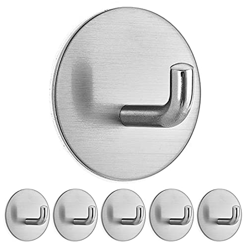 6PCS Self Adhesive Hooks Towel Hooks Sticky Nail-Free Wall Hooks for Hanging Heavy Duty Stainless Steel Holder Waterproof Self Adhesive No Drill Door Hook for Kitchen Bathroom Shower Office Home