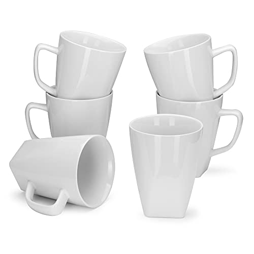 Miicol Porcelain Coffee Mugs Set, White Ceramic Cups for Tea, Milk, Cocoa, Square Bottom, 14 Ounces, Dishwasher & Microwave Safe, Set of 6