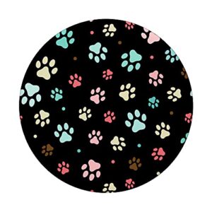 Cute Colorful Paw Print Pattern On Black Background PopSockets Swappable PopGrip