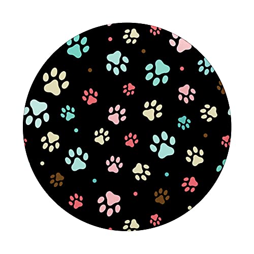 Cute Colorful Paw Print Pattern On Black Background PopSockets Swappable PopGrip