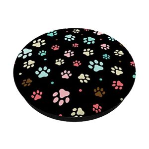 Cute Colorful Paw Print Pattern On Black Background PopSockets Swappable PopGrip