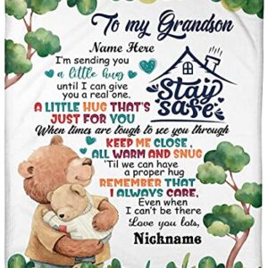 Personalized to My Grandson Baby Bear Blanket Gifts for Grandson from Grandma I Am Sending You A Little Hug Customized Blanket for Birthday Fathers Day Wedding Anniversary